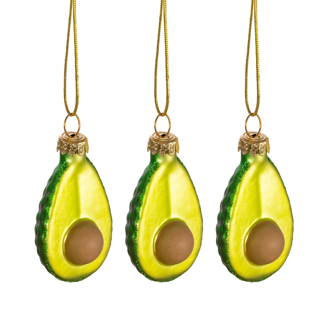 Mini Avocado Glass Christmas Tree Hanging Decorations (set of 3 ...