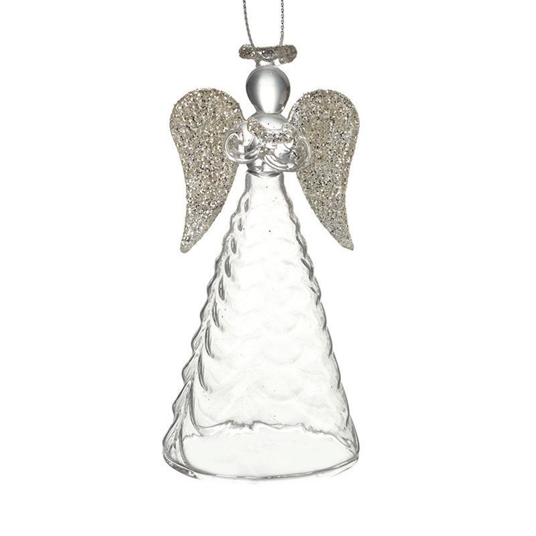 Clear Glass Angel With Silver Glitter Wings & Halo Christmas Tree ...