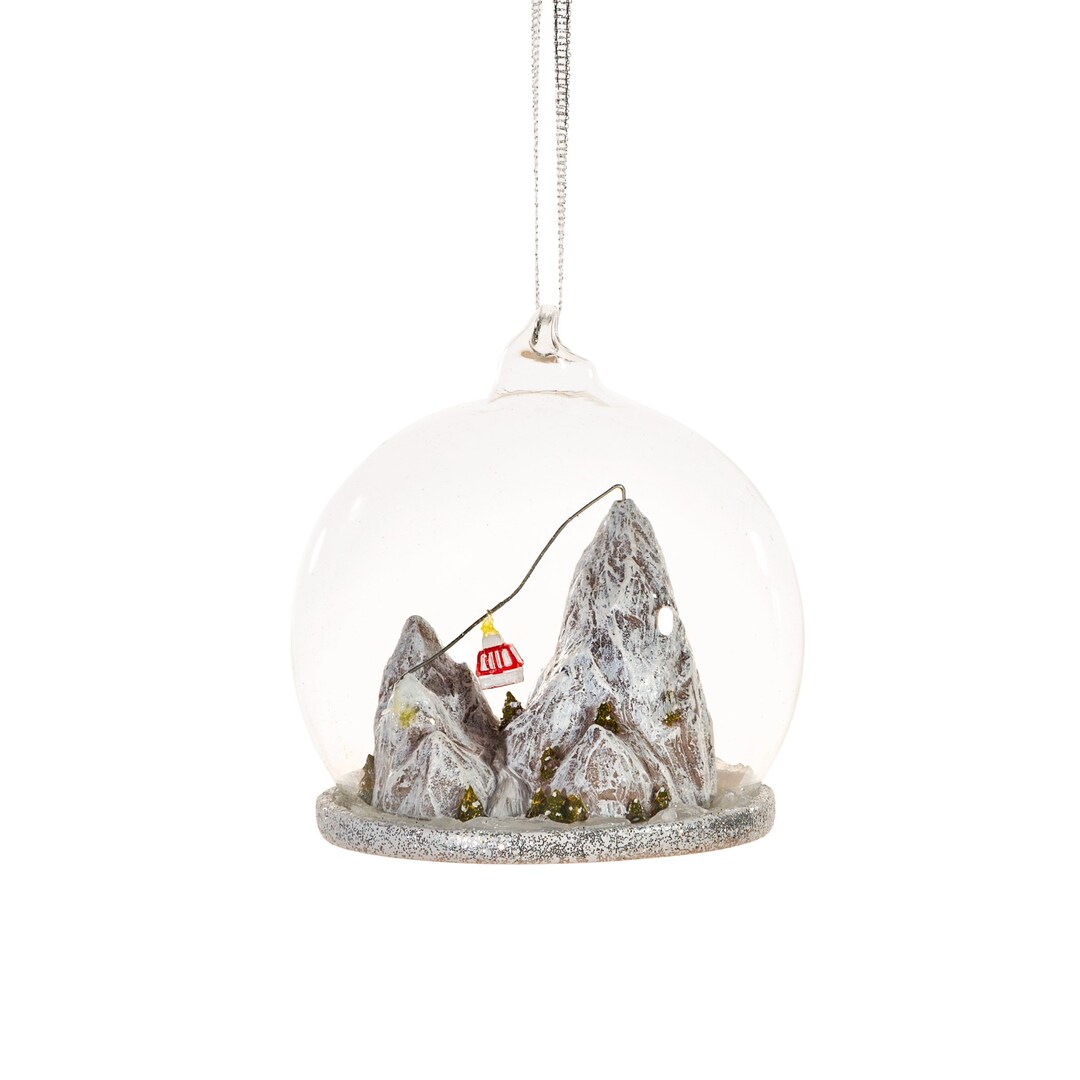 Magical Ski Mountain Snow Dome Glass Christmas Tree Hanging Bauble ...