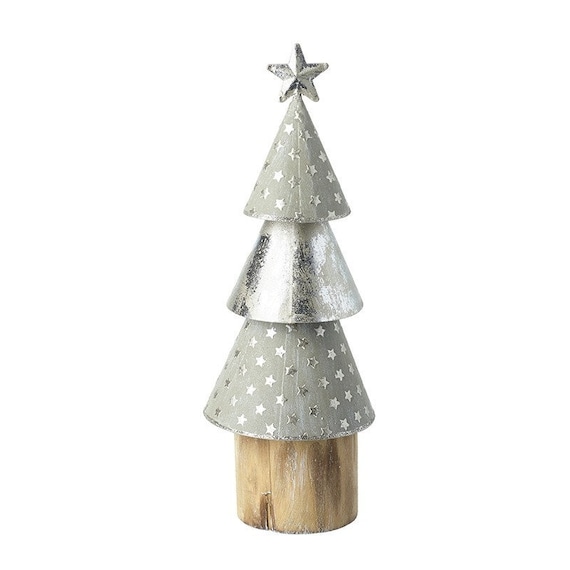 Metal Silver Cone With Star on Log Christmas Decoration Tree - Etsy UK