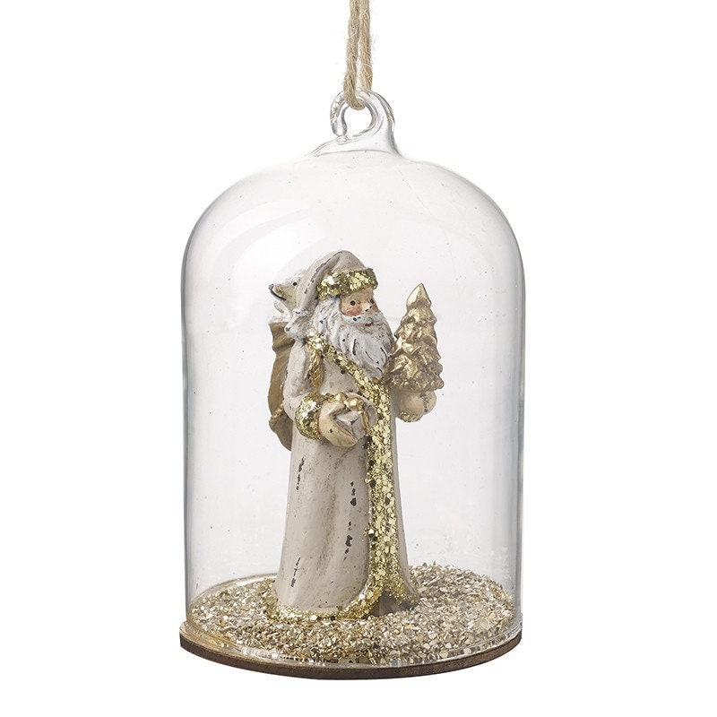 Traditional Santa in Glass Dome With Gold Glitter Christmas Tree ...