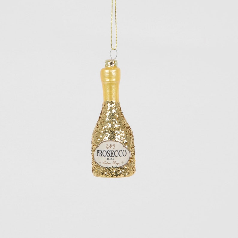 Gold Glitter Prosecco Bottle Party Sparkly Christmas Tree Decoration ...