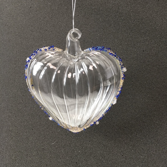 2 Blue Beaded Clear Glass Love Heart Valentine's Day | Etsy