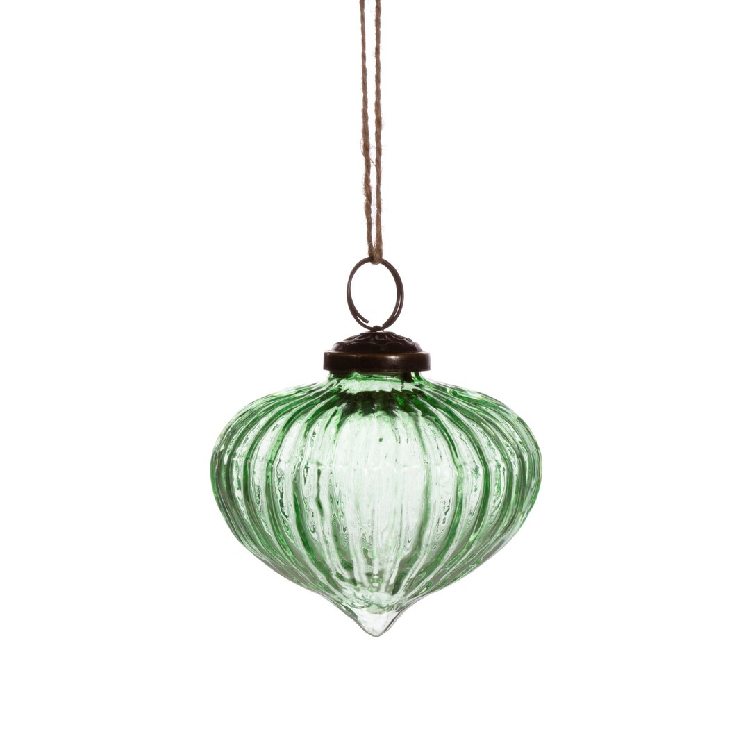 Green Onion Shaped Grooved Recycled Glass Christmas Tree Bauble ...