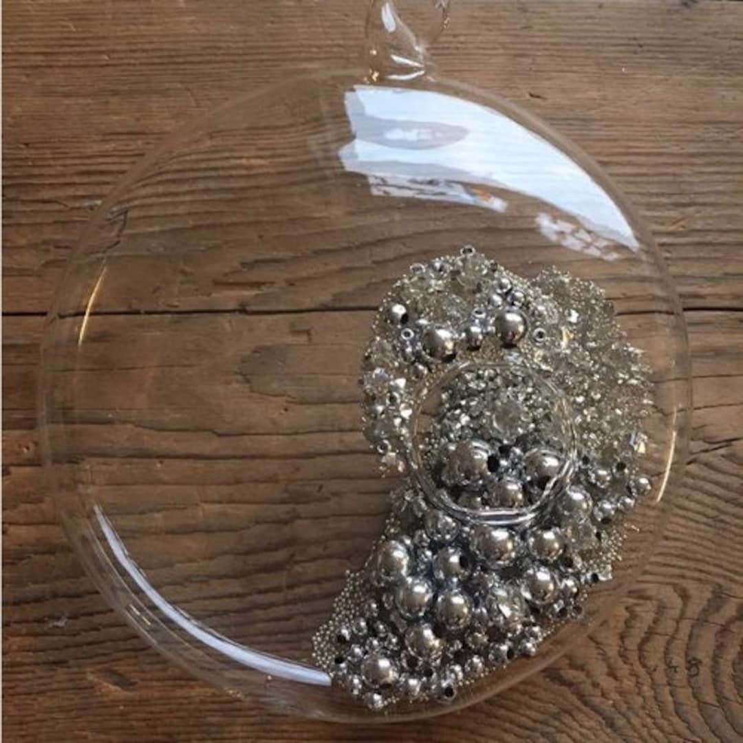 Clear Glass Flattened Sphere Glass Christmas Tree Bauble With Silver ...