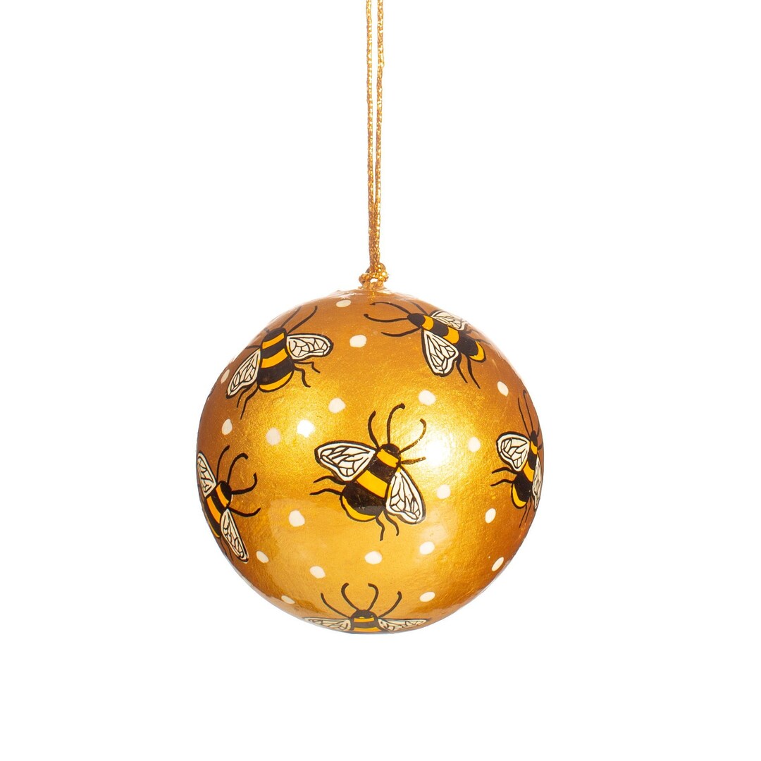 Gold Bee Polka Dot Papier-mâché Christmas Tree Bauble Decoration ...