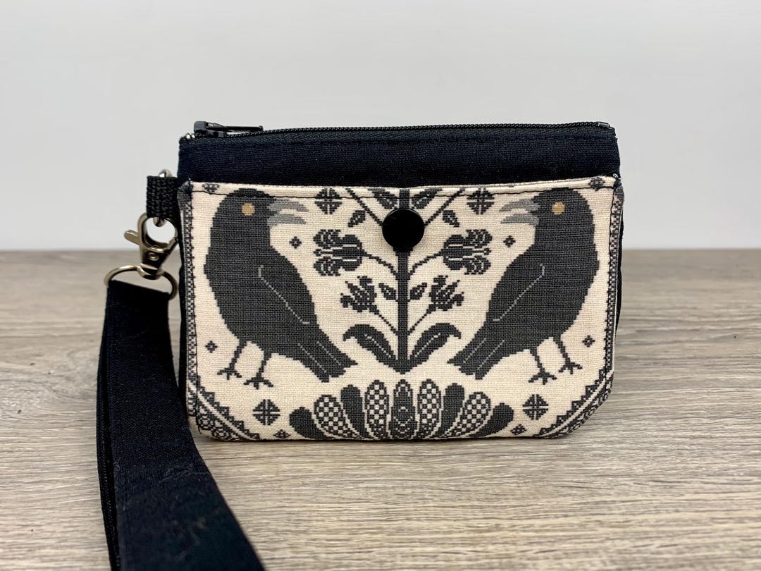 Cross Stitch Raven ID Wallet, Linen Blend Wristlet - Etsy