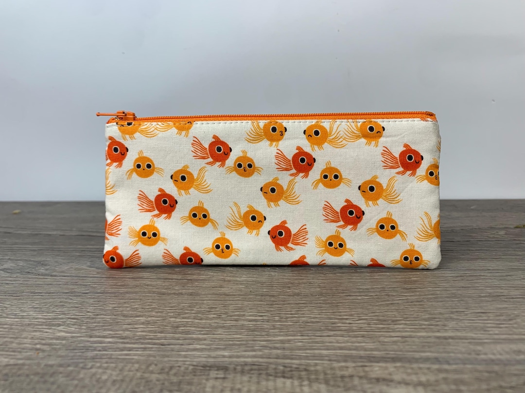 Goldfish Slim Zipper Pouch, Cute Glasses Case, Handmade Gift, Goldfish ...
