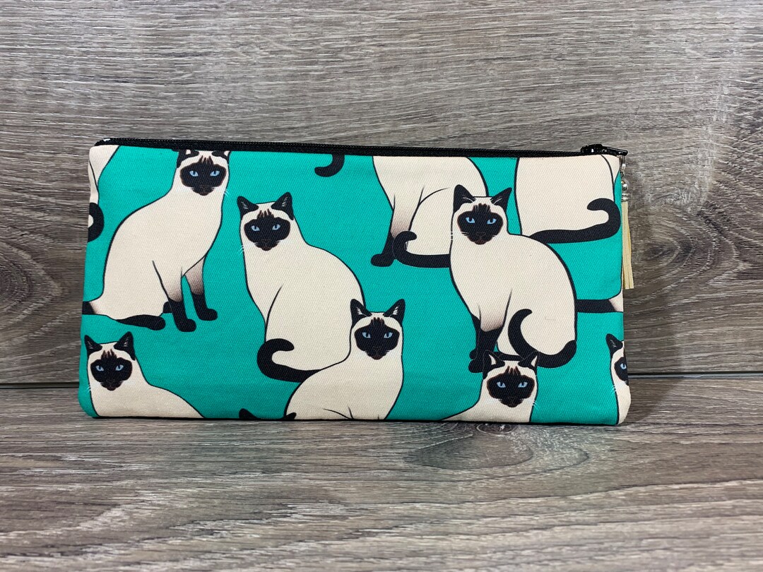Siamese Cat Zipper Pouch, 9 X 5, Purse Organizer, Handmade Gift, Pencil ...