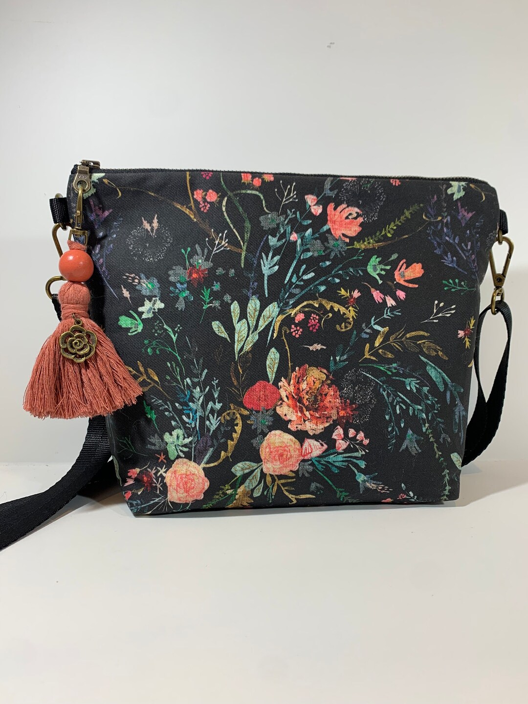 Handmade Crossbody Bag - Fable Print Purse With Tassels - Boho Floral ...