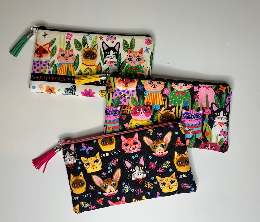 Colorful Cats Zipper Pouch, Handmade Makeup Cosmetic Bag, Pencil Case ...