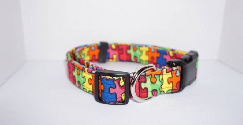 Autism Awareness Dog Collar: Puzzle Piece Print, Handmade Cotton - Etsy