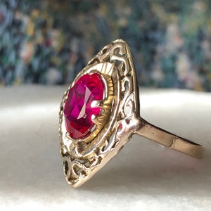 Victorian-art Deco 10k Gold Ring With Vibrant Red Stone - Etsy