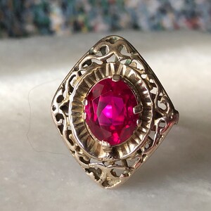 Victorian-art Deco 10k Gold Ring With Vibrant Red Stone - Etsy