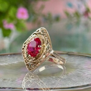 Victorian-art Deco 10k Gold Ring With Vibrant Red Stone - Etsy