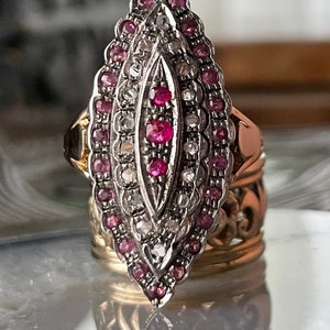 Ruby and Diamond Navette Ring - Etsy