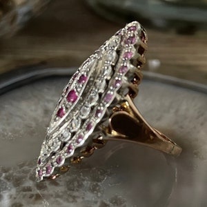 Ruby and Diamond Navette Ring - Etsy
