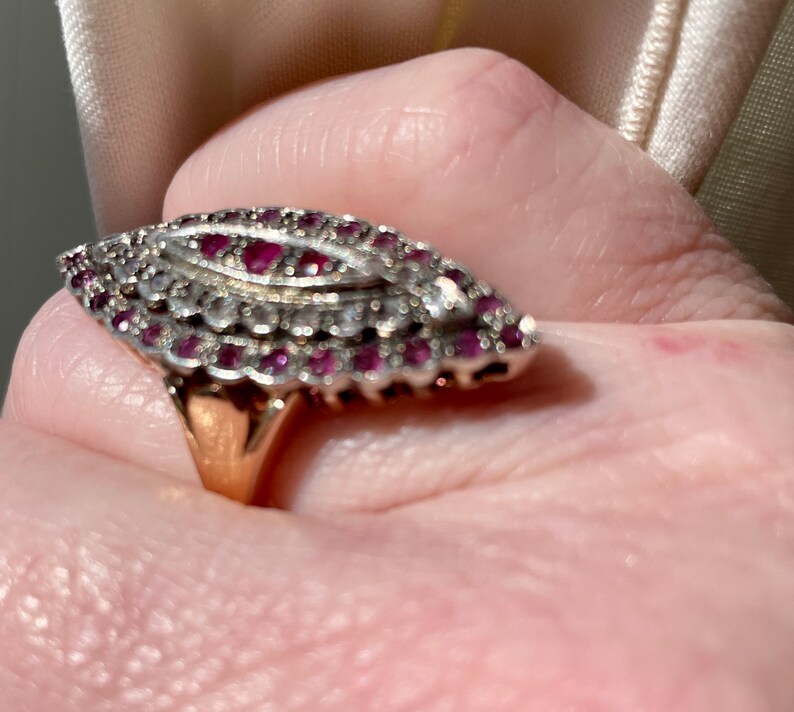 Ruby and Diamond Navette Ring - Etsy
