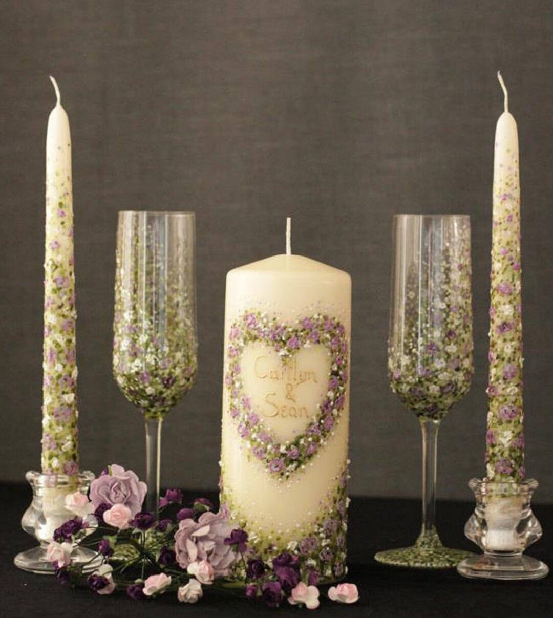Rustic Wedding Set Unity Candles and Champagne Glasses Country Wedding ...