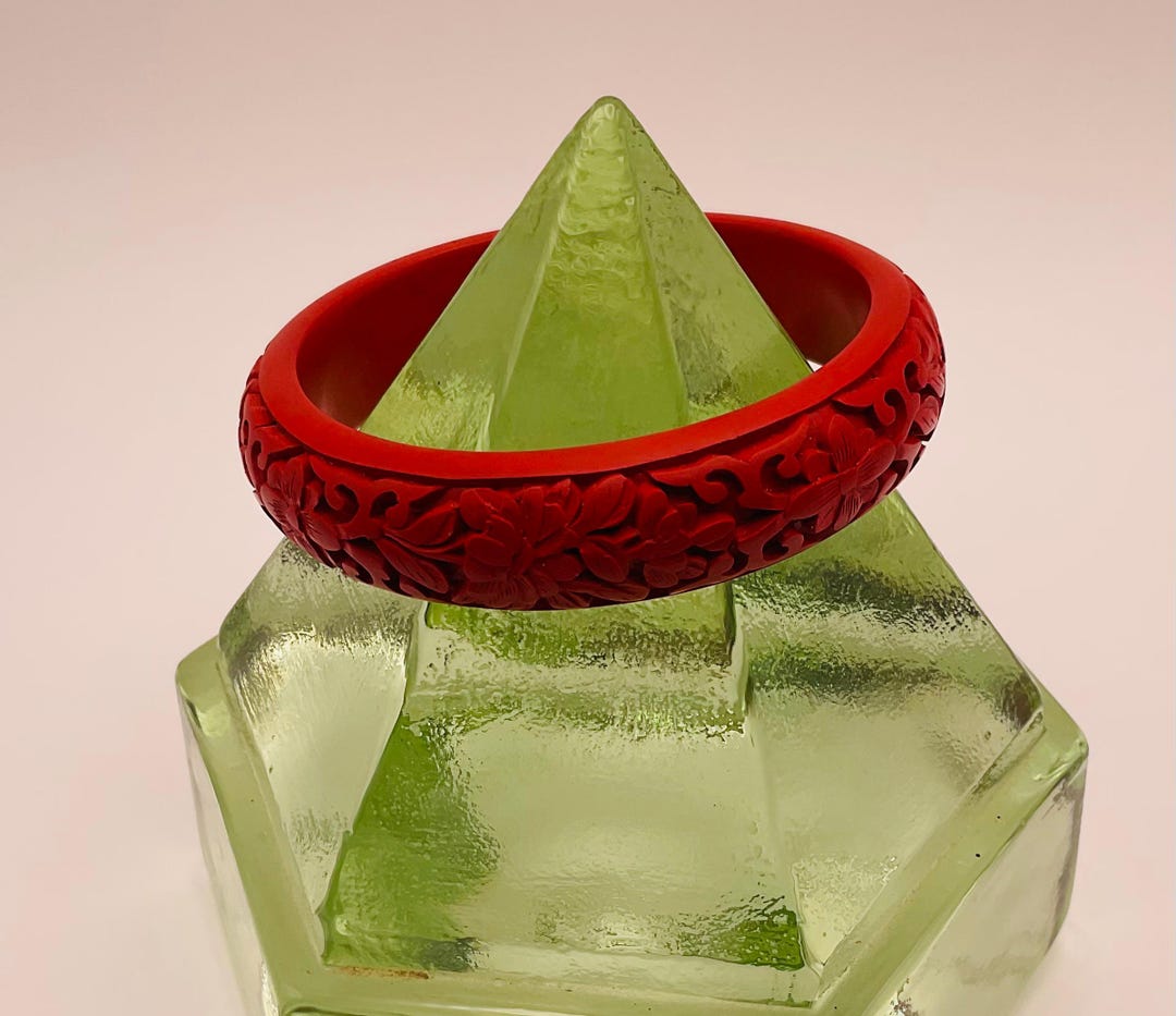 Vintage Carved Cinnabar Bangle Bracelet - Etsy