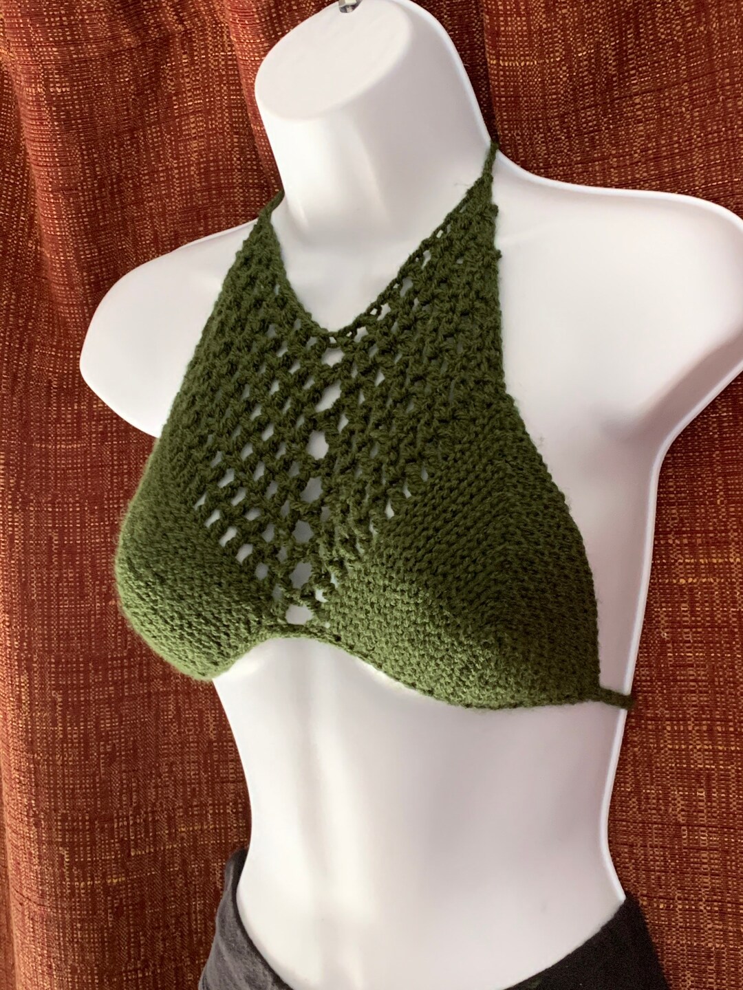 FOREST FAE* Caged Crochet Halter Top With Mesh Detail, Festive Handmade ...