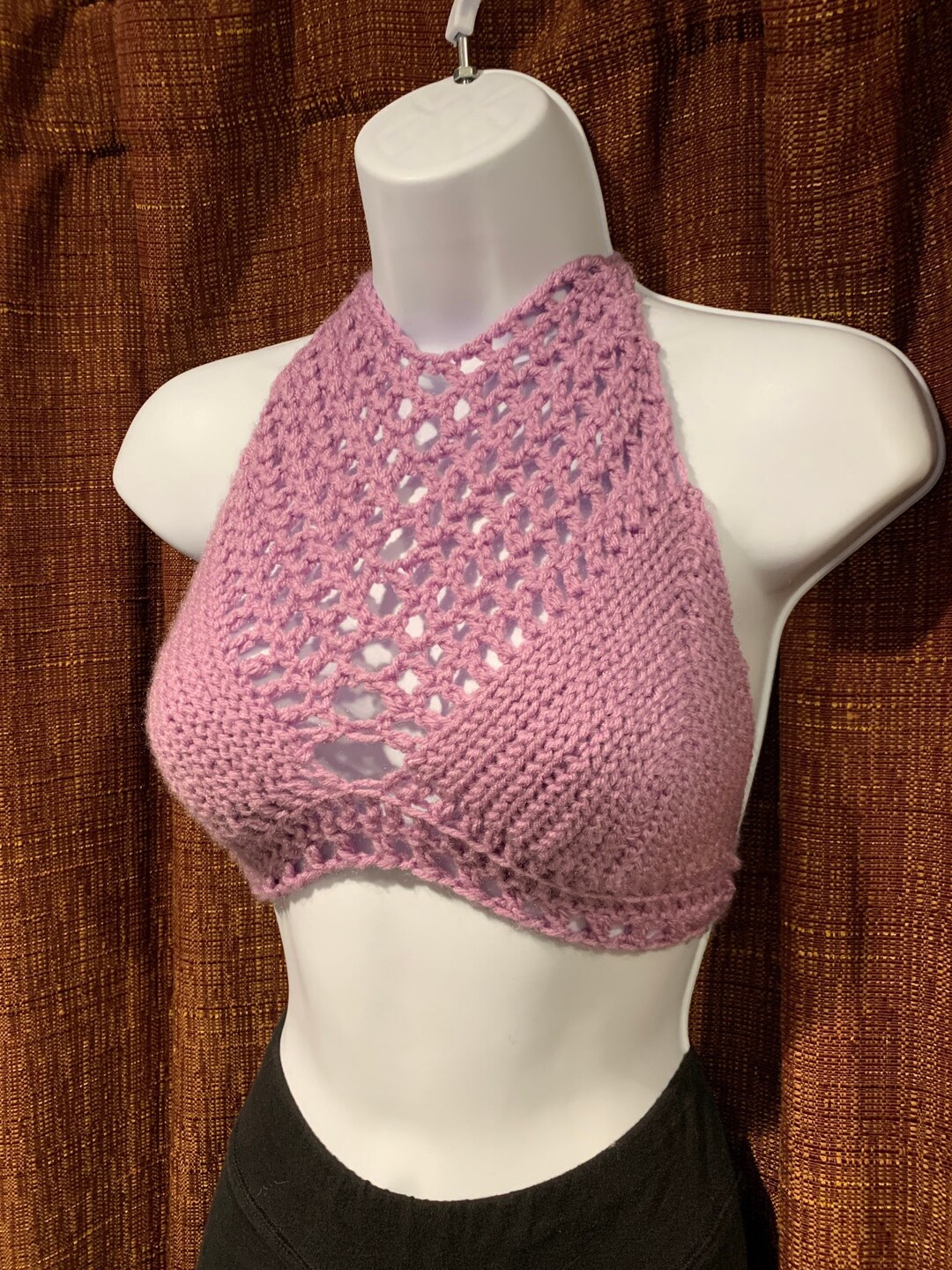 Wild Orchid Crochet Halter Top With Mesh Detailing Handmade Boho