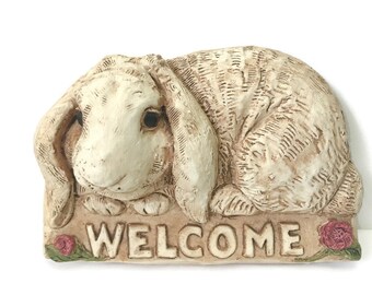 Vintage Telle M. Stein Welcome Rabbit Plaque the Stone Bunny Welcome ...