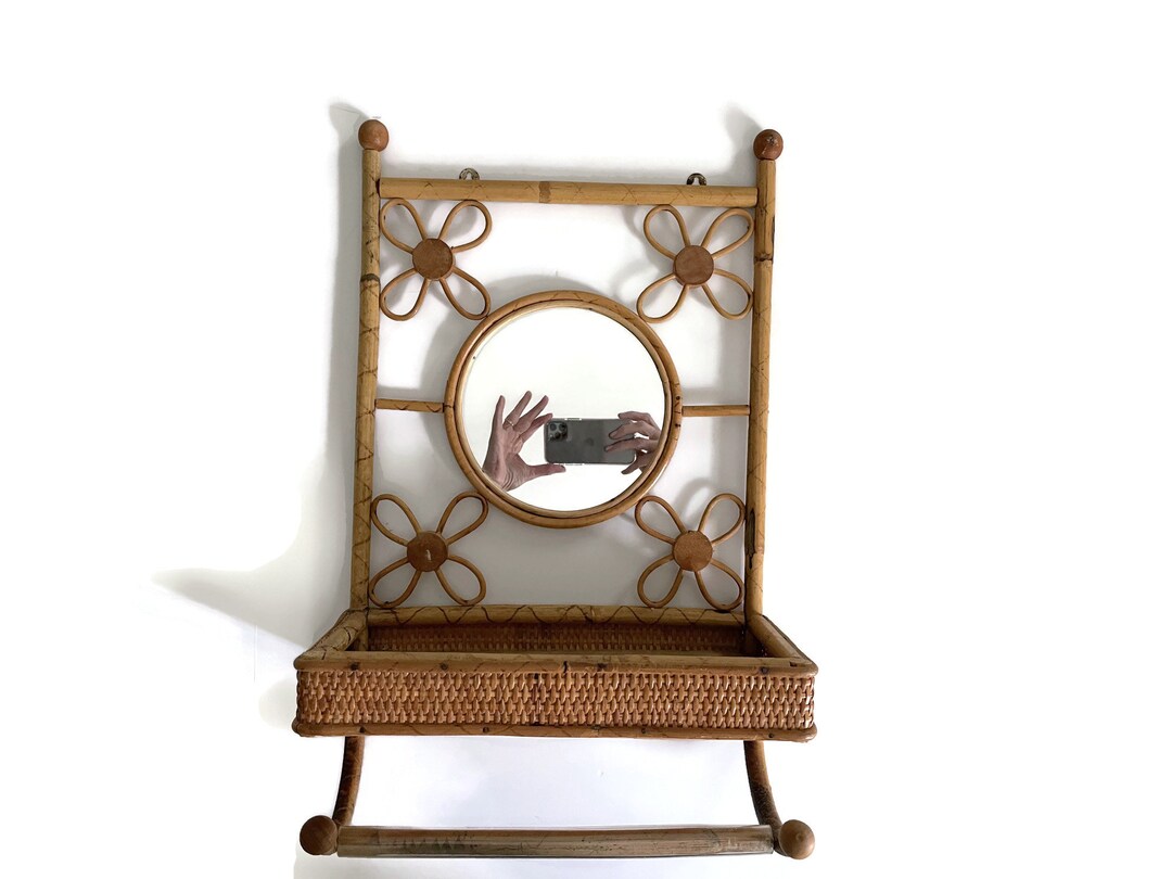 Bamboo Rattan Small Shelving Unit, Bamboo Wicker Wall Mount Bathroom ...