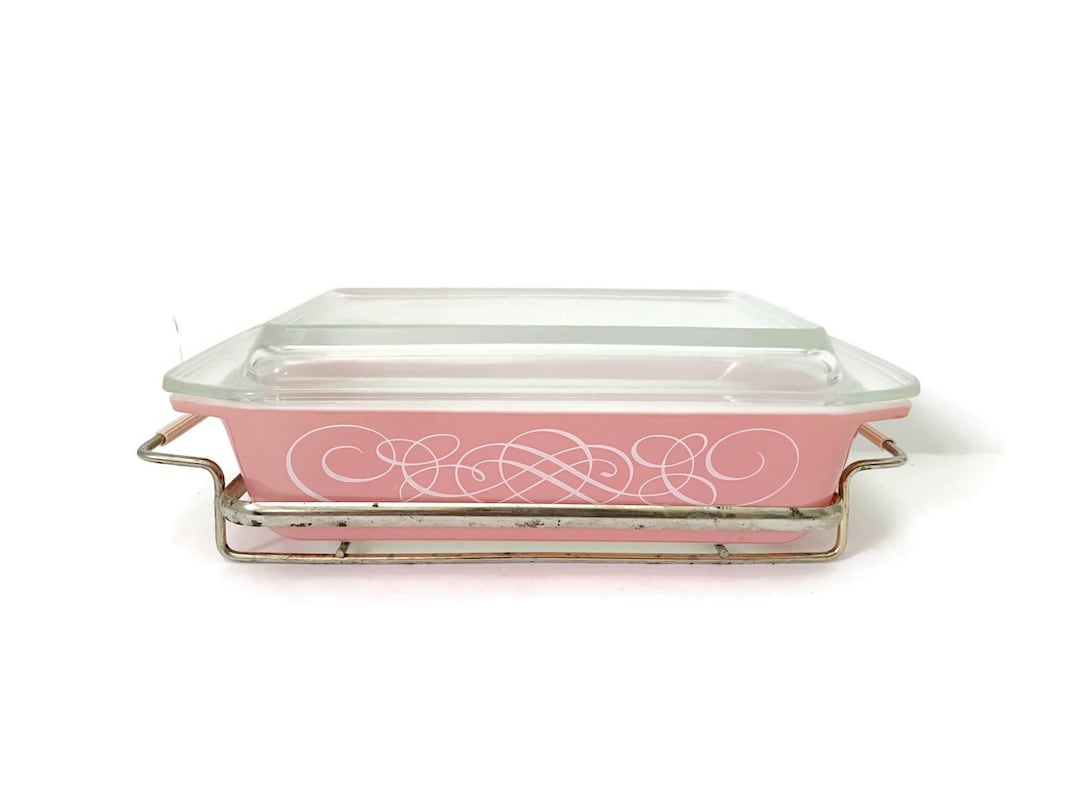 PYREX Pink Scroll 575B 2 Quart Casserole WITH Lid 550C & Stand, 2 Qt ...