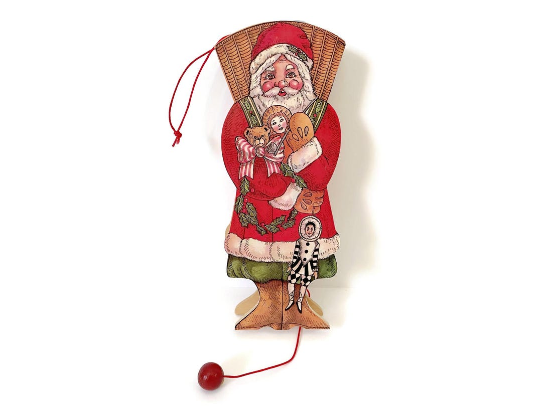 Midwest Wood Santa With Toys Pull String Toy Puppet, Vintage Christmas ...