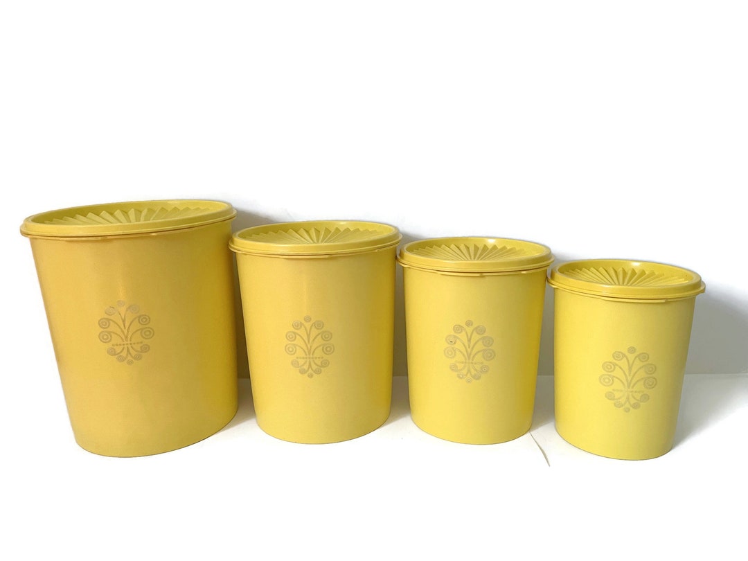 Tupperware Canister Set of 4 With Lids, Retro Yellow Canisters - Etsy