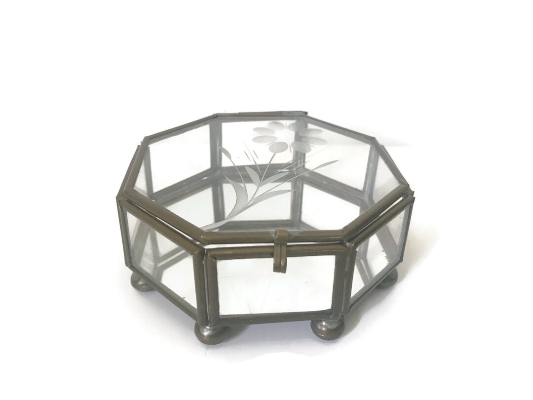 Glass and Brass Hexagon Trinket Display Box Vintage Display - Etsy