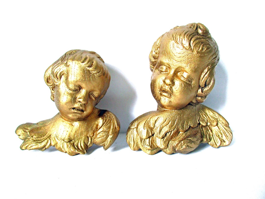 Gold Cherub Plaque Pair, Made in Belgium, Vintage Ceracast Belgium, Mid ...