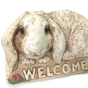 WELCOME Bunny Rabbit Plaque, Front Porch Garden Welcome, Vintage 1994 ...