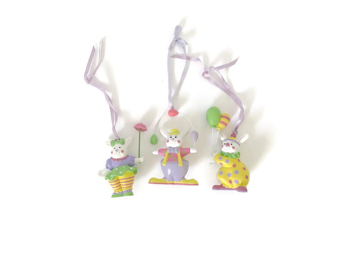 Set Vintage AVON Easter Bunny Clown Ornaments, 1991 AVON Easter ...