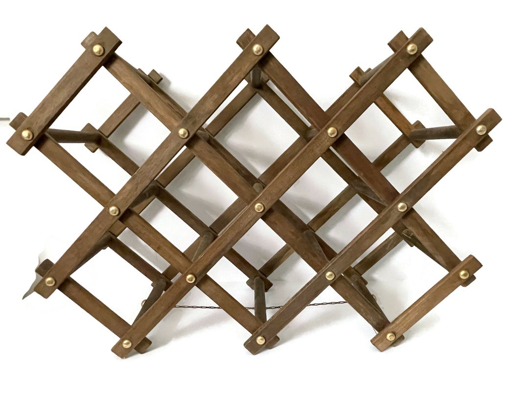 Vintage 10 Bottle Wood Folding Wine Rack, Retro Wooden Expanding ...