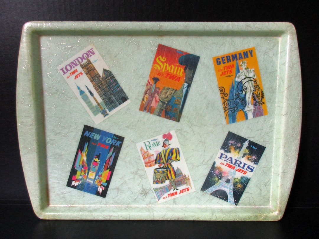 Mid Century TWA Airlines Fiberglass Tray, David Klein Poster Art Travel ...