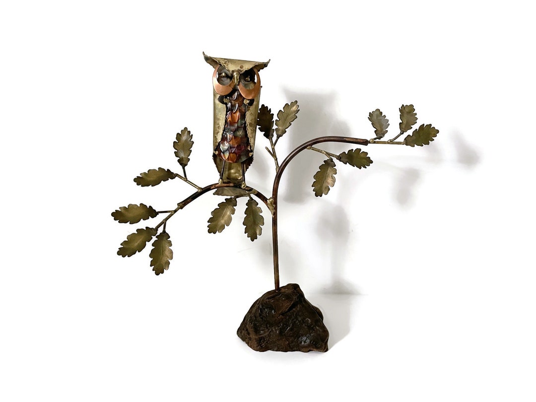 Retro Owl Copper Sculpture Art Decor, Vintage Artisan Mixed Metal ...