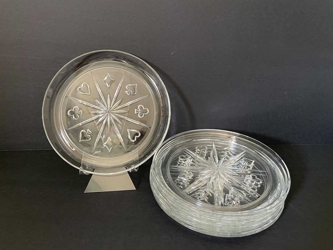 Glass Playing Card Suit 8" Plates Set of 6, Poker Night Cards Clubs ...