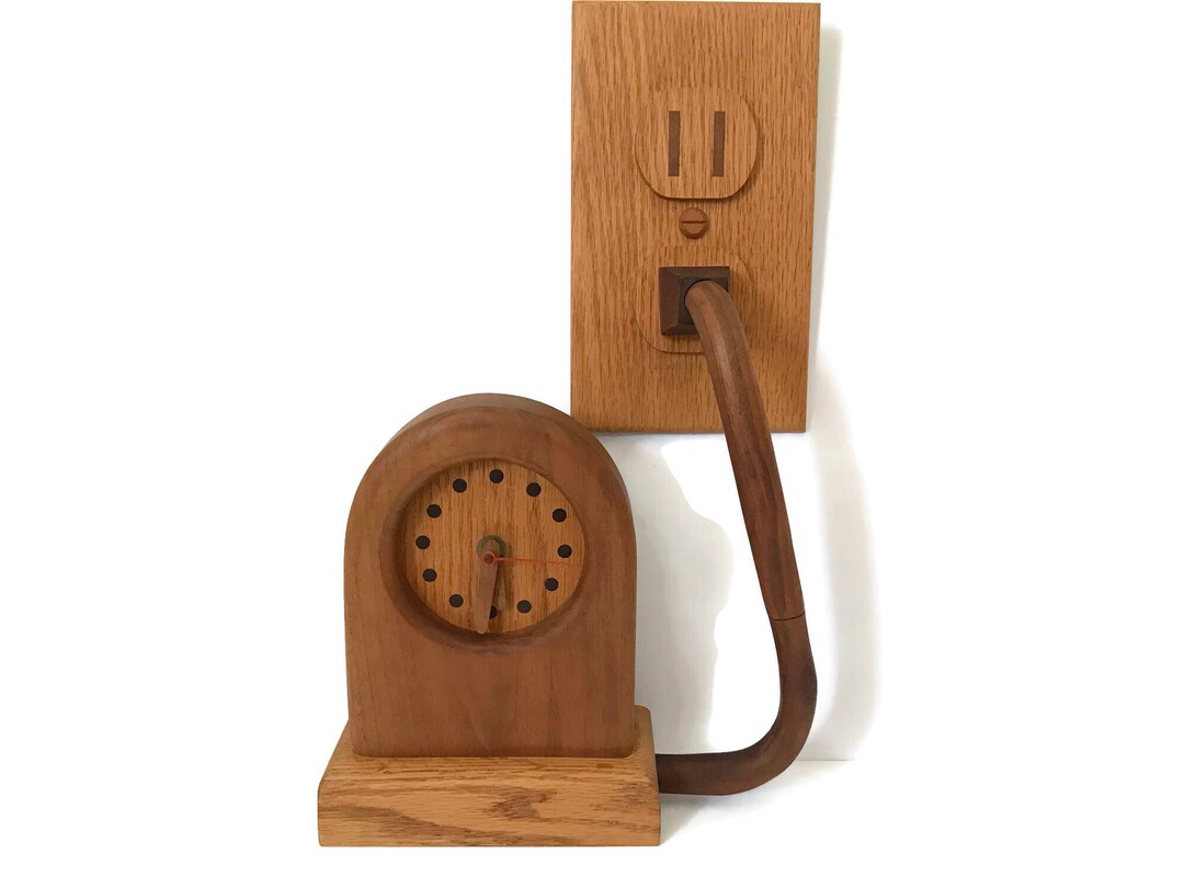 Carved Art Clock With Cord Socket Wall Plate, Artisanal Novelty Wood ...
