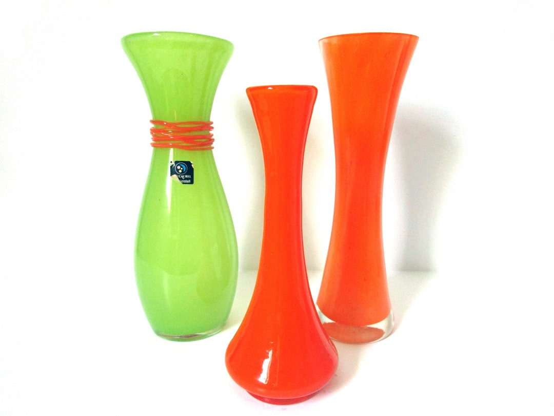 MCM Orange Glass Vase White Lined Holmegaard Style, Marc Aurel ...