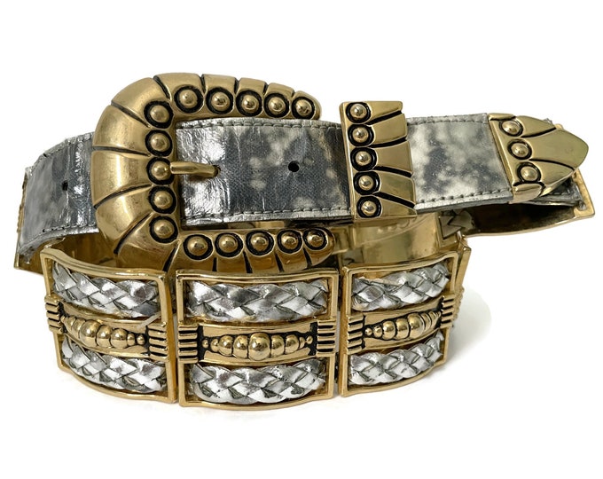 Silver Gold Leather Captiva Collectibles Belt SIZE MEDIUM, Gold Metal ...