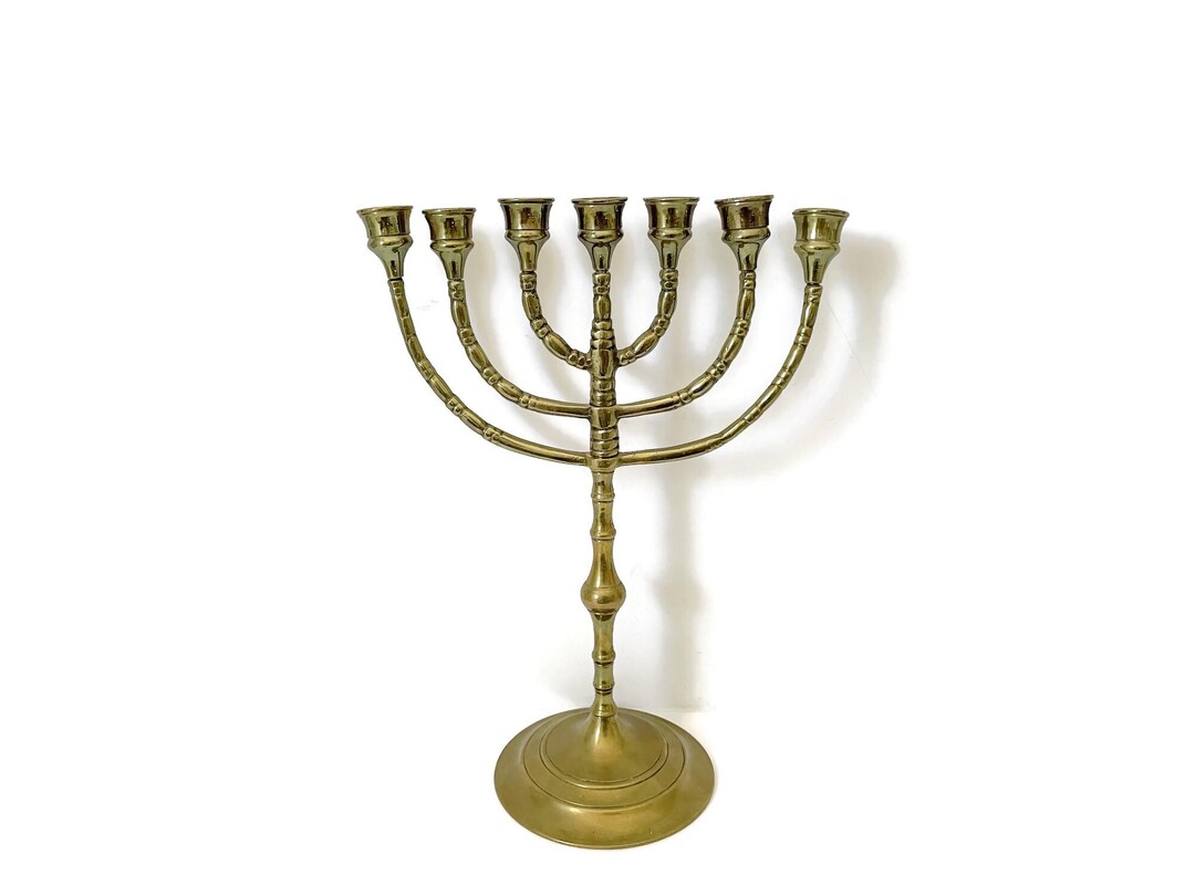 Brass 7 Seven Branch Menorah 11-3/4 T X 8-3/4 W, Judaica Traditional ...