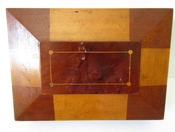 Antique Wooden Inlay Coffered Lidded Box, Two Tone Mi… - Gem