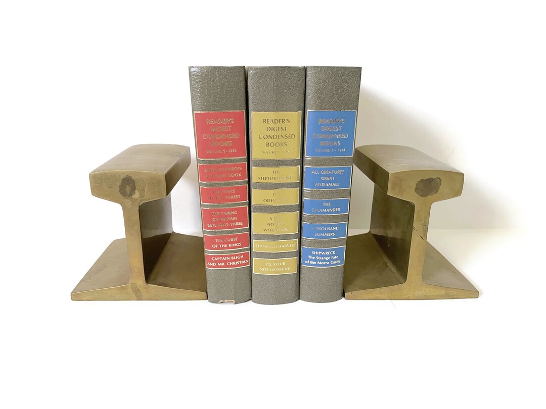SOLID BRASS Railroad Railway Tie Bookends, Vintage Bookends, Bookcase ...