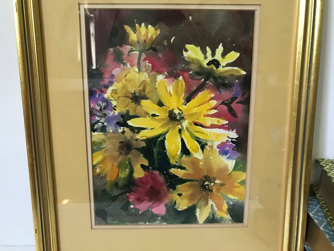 Ruth Baderian ORIGINAL Floral Watercolor Painting Framed, 1970s Flower ...