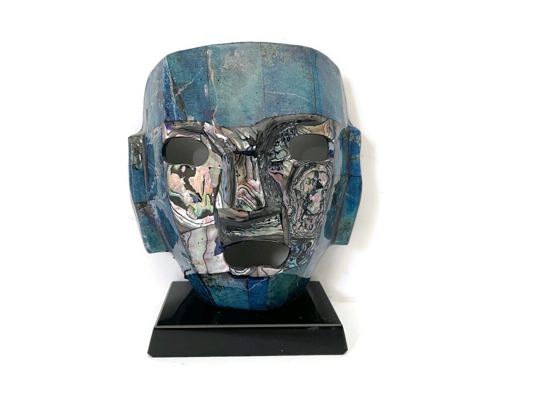 Vintage Mexican Aztec Mayan Abalone Sodalite Face, Ceremonial Burial ...