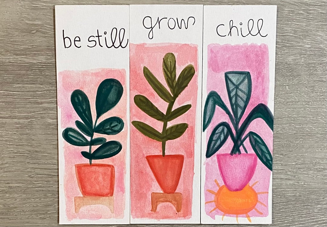 Potted Plants Watercolor Bookmarks With Inspirational Word - Etsy