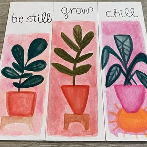 Potted Plants Watercolor Bookmarks With Inspirational Word - Etsy