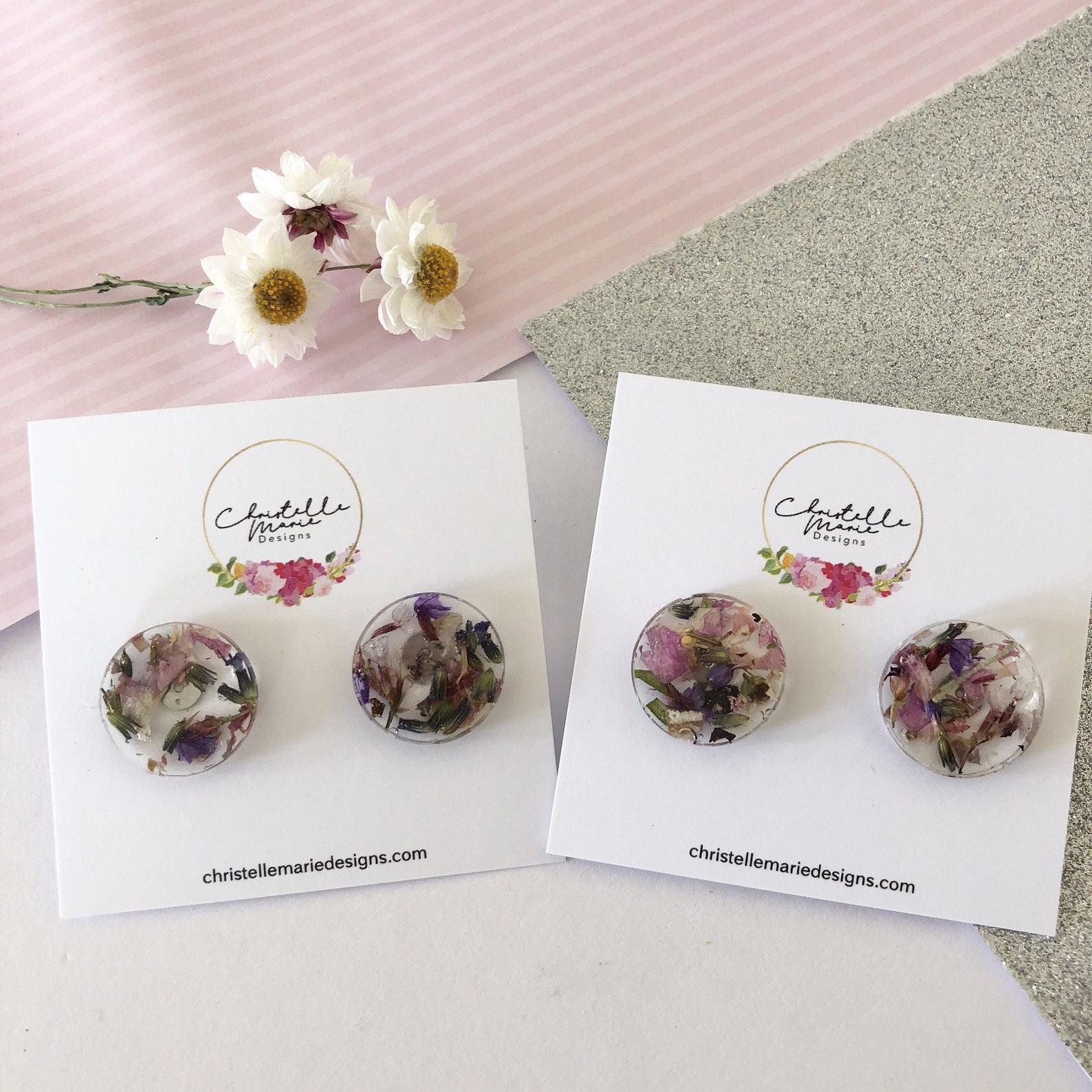 20mm Round Studs Resin Botanicals Earrings Real Flower - Etsy